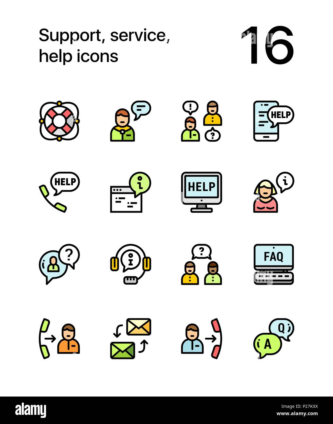 Colored Support, service, help simple line icons for web and mobile ...