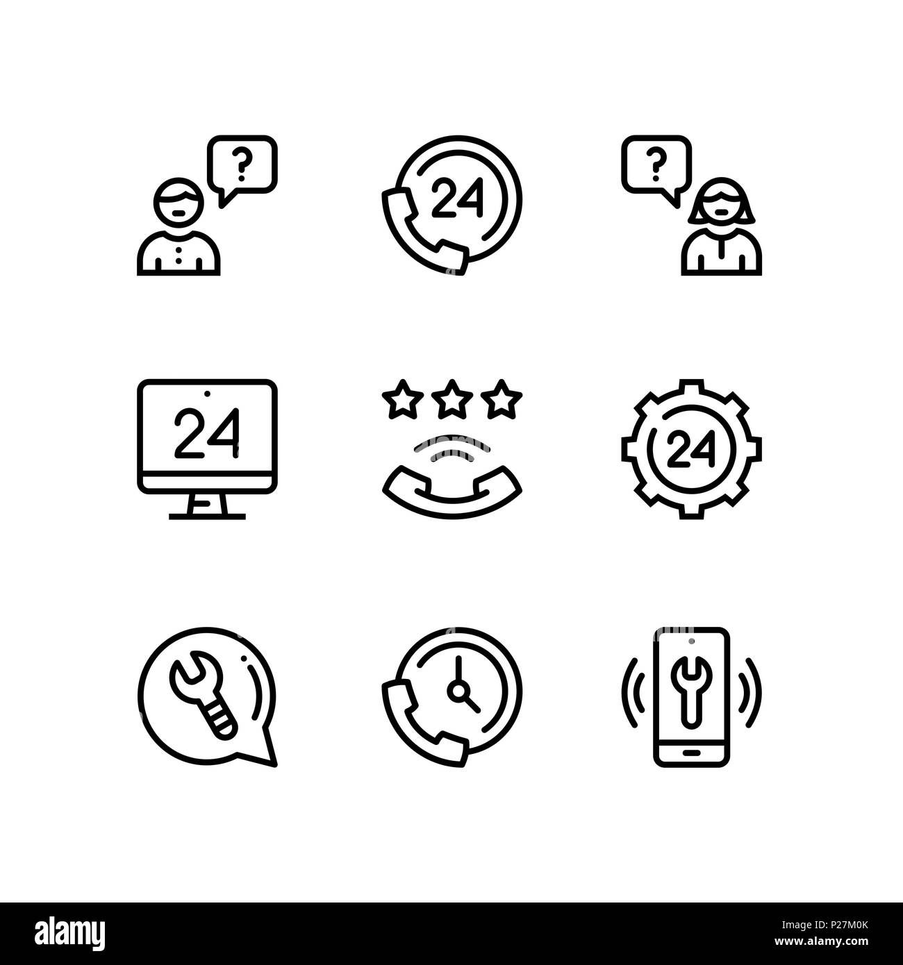 Support, service, help simple line icons for web and mobile design pack ...