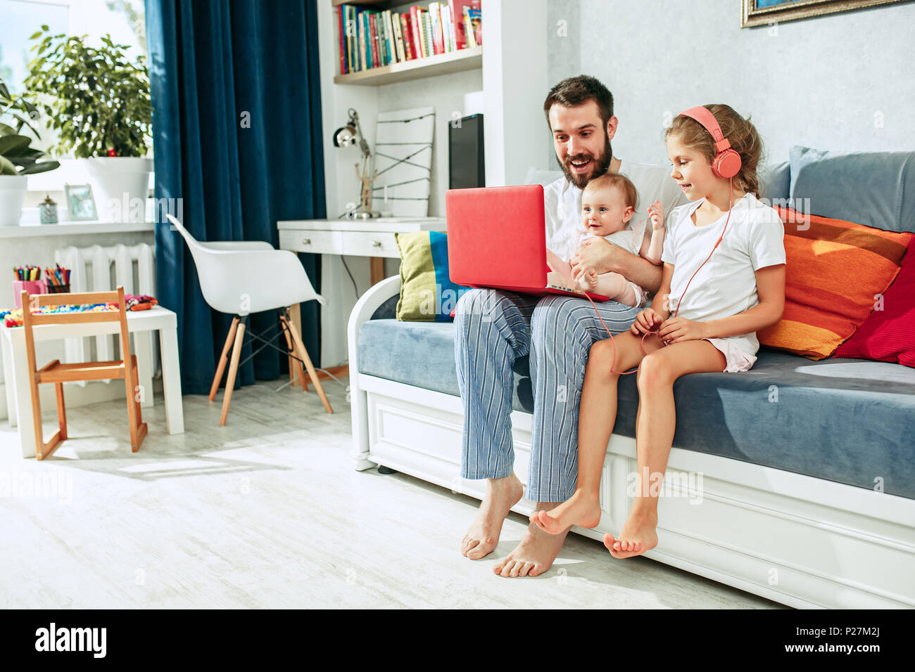 father and his daughters at home Stock Photo - Alamy