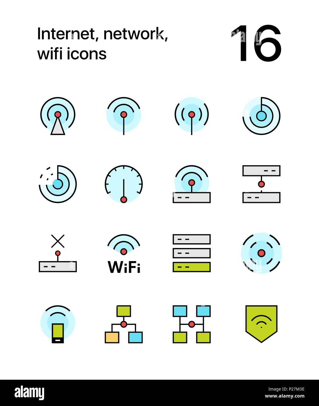 Colored Internet, network, wifi icons for web and mobile design pack 1 ...