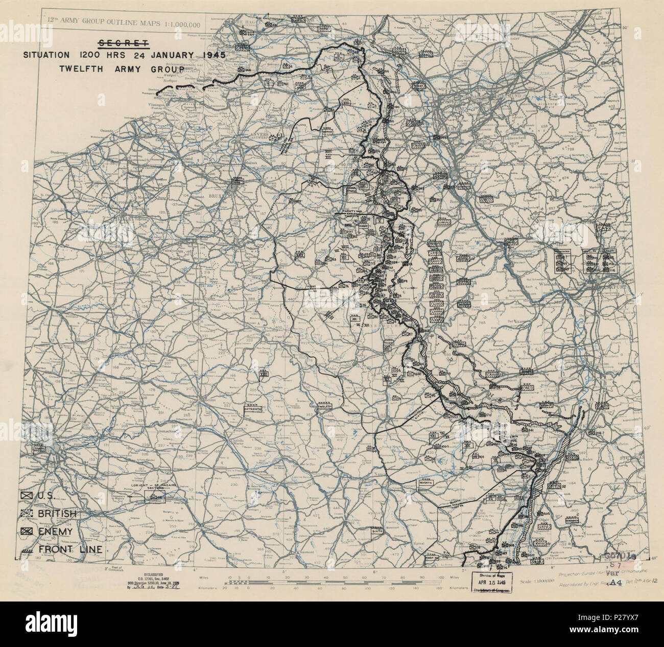 (January 24, 1945), HQ Twelfth Army Group situation map. LOC 2004630327 ...