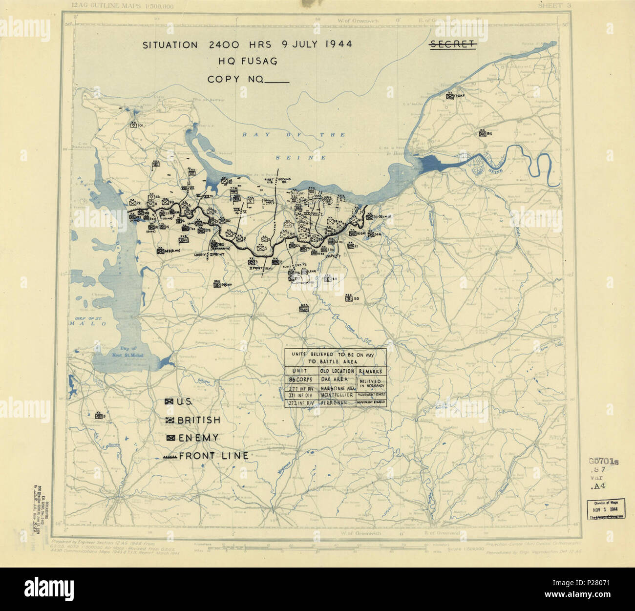 (July 9, 1944), HQ Twelfth Army Group situation map. LOC 2004629072 ...