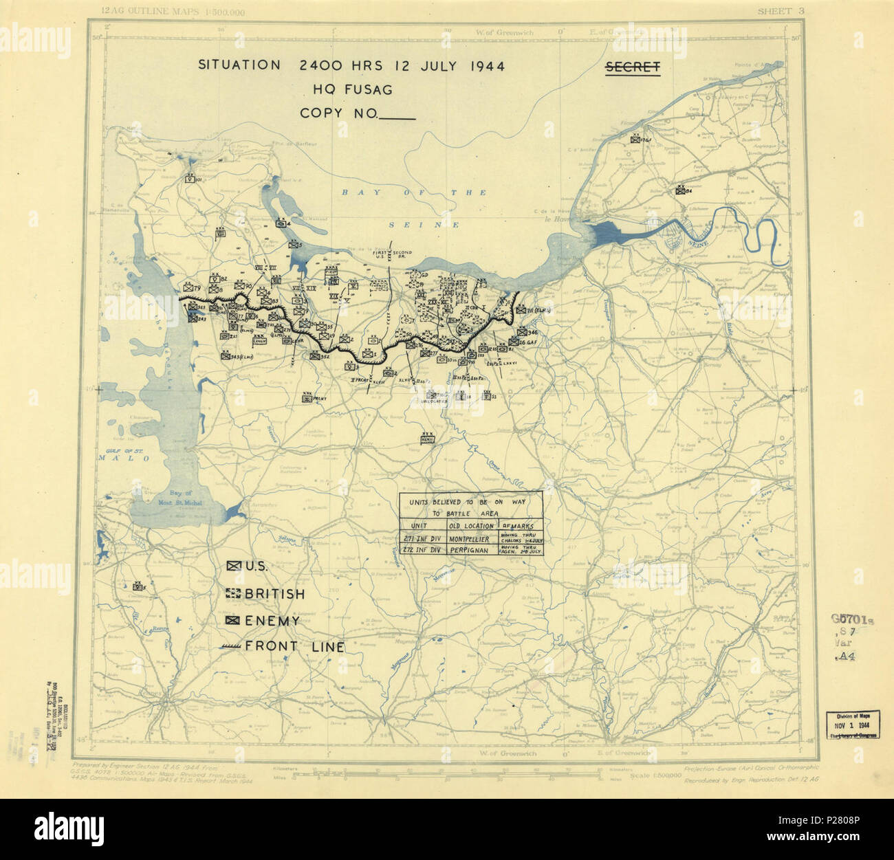 (July 12, 1944), HQ Twelfth Army Group situation map. LOC 2004629075 ...