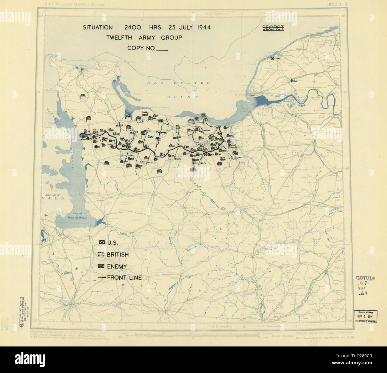 (July 25, 1944), HQ Twelfth Army Group situation map. LOC 2004629088 ...