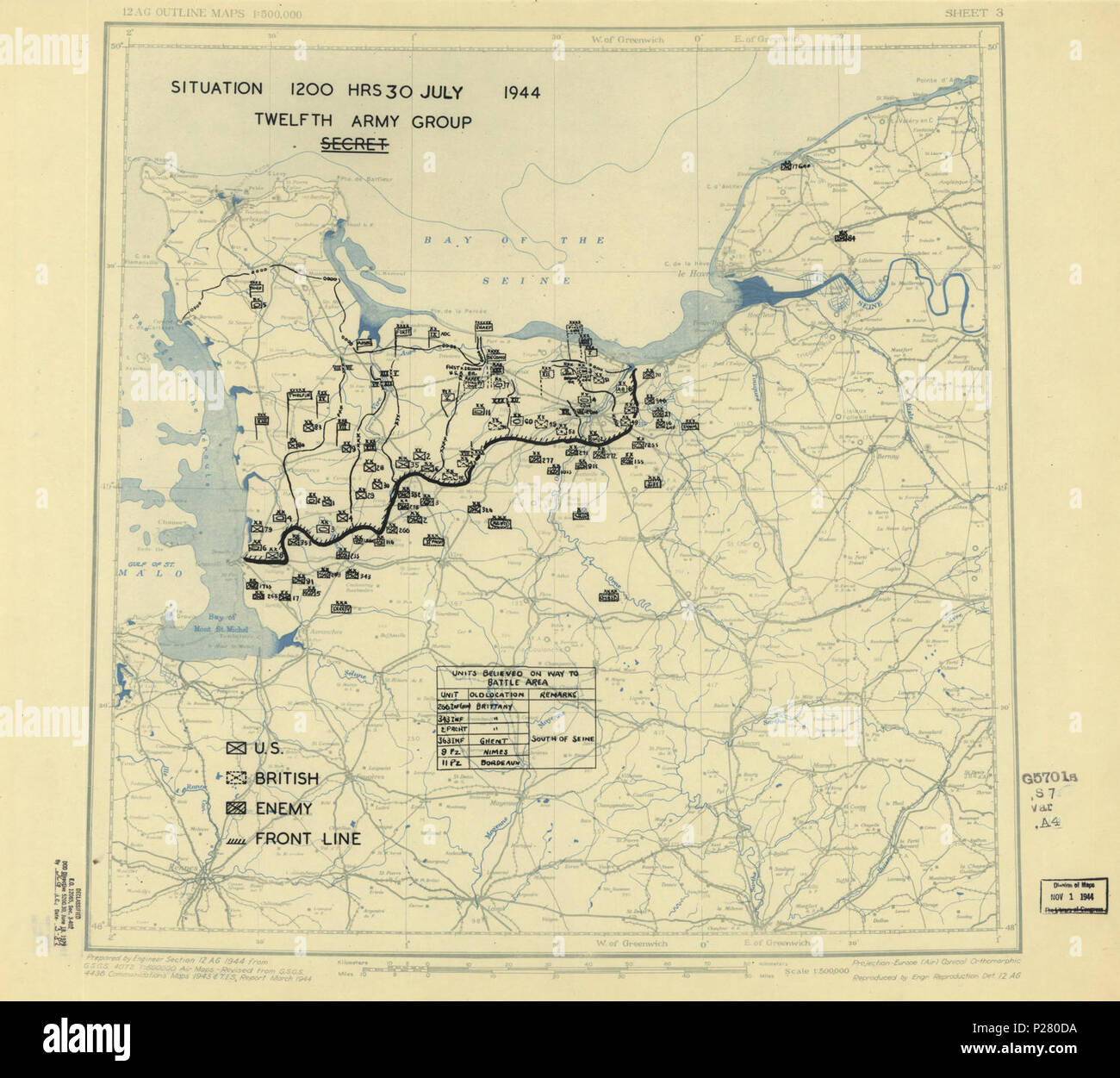 (July 30, 1944), HQ Twelfth Army Group situation map. LOC 2004629093 ...