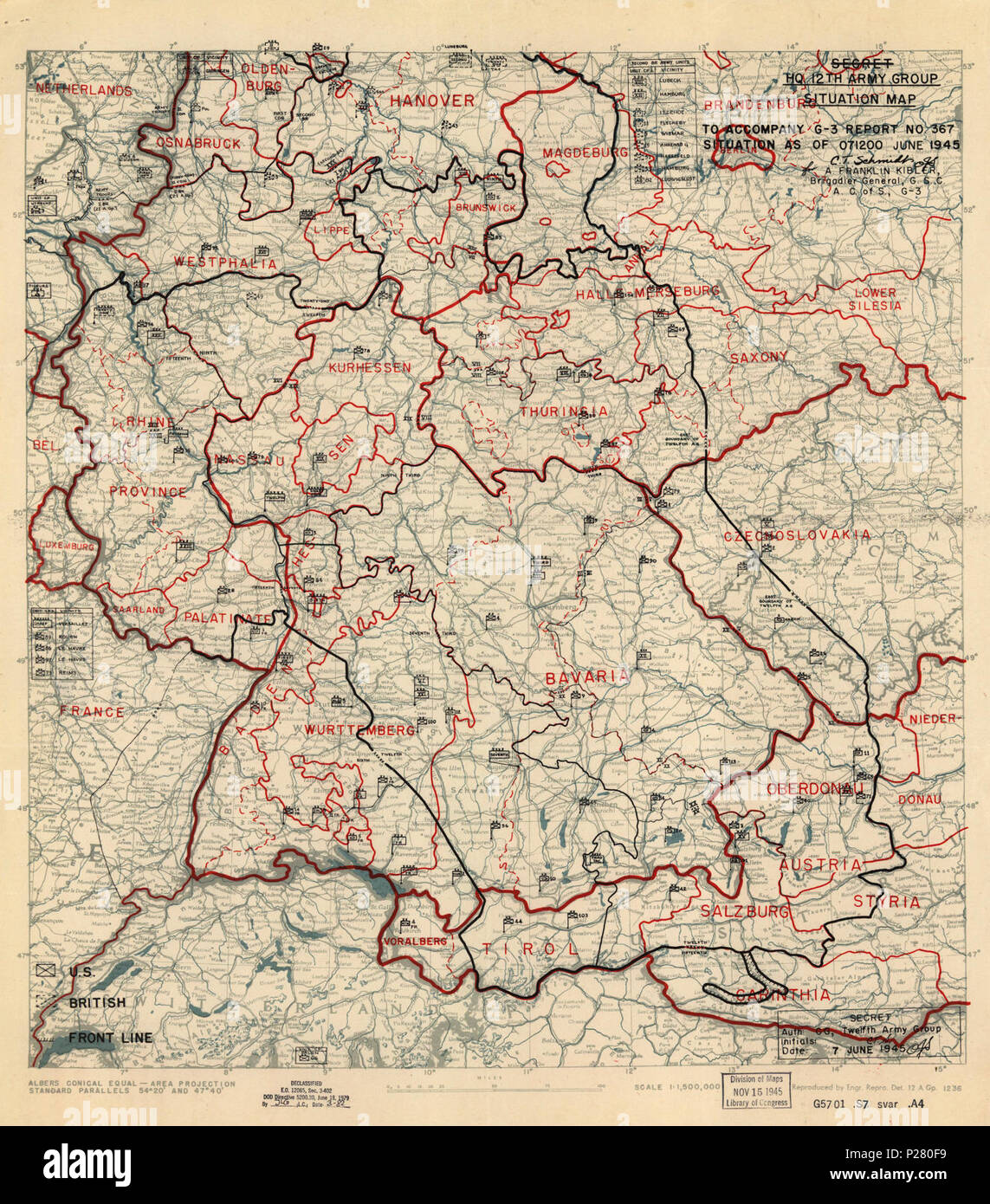 (June 7, 1945), HQ Twelfth Army Group situation map. LOC 2004631987 ...