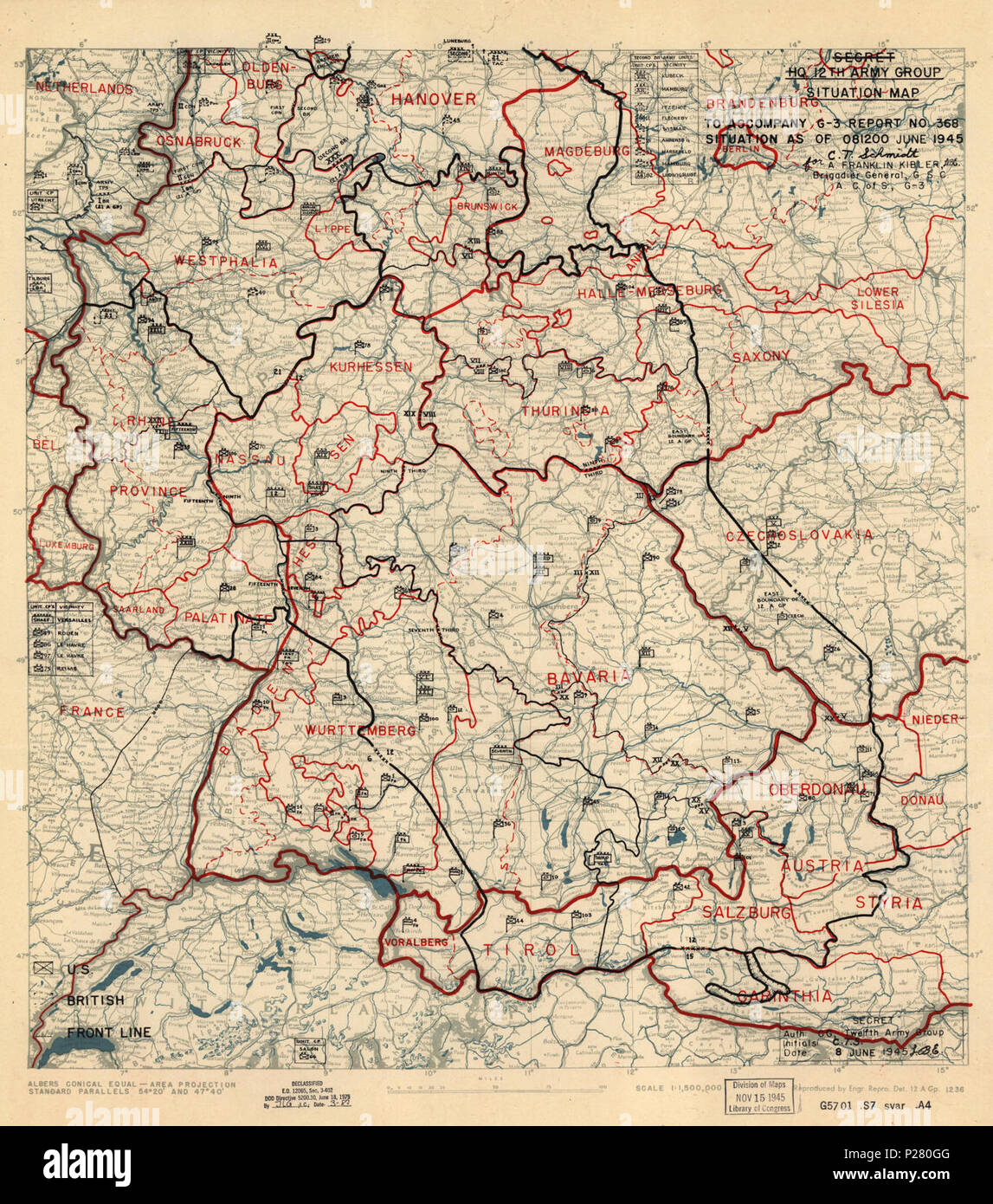 (June 8, 1945), HQ Twelfth Army Group situation map. LOC 2004631988 ...