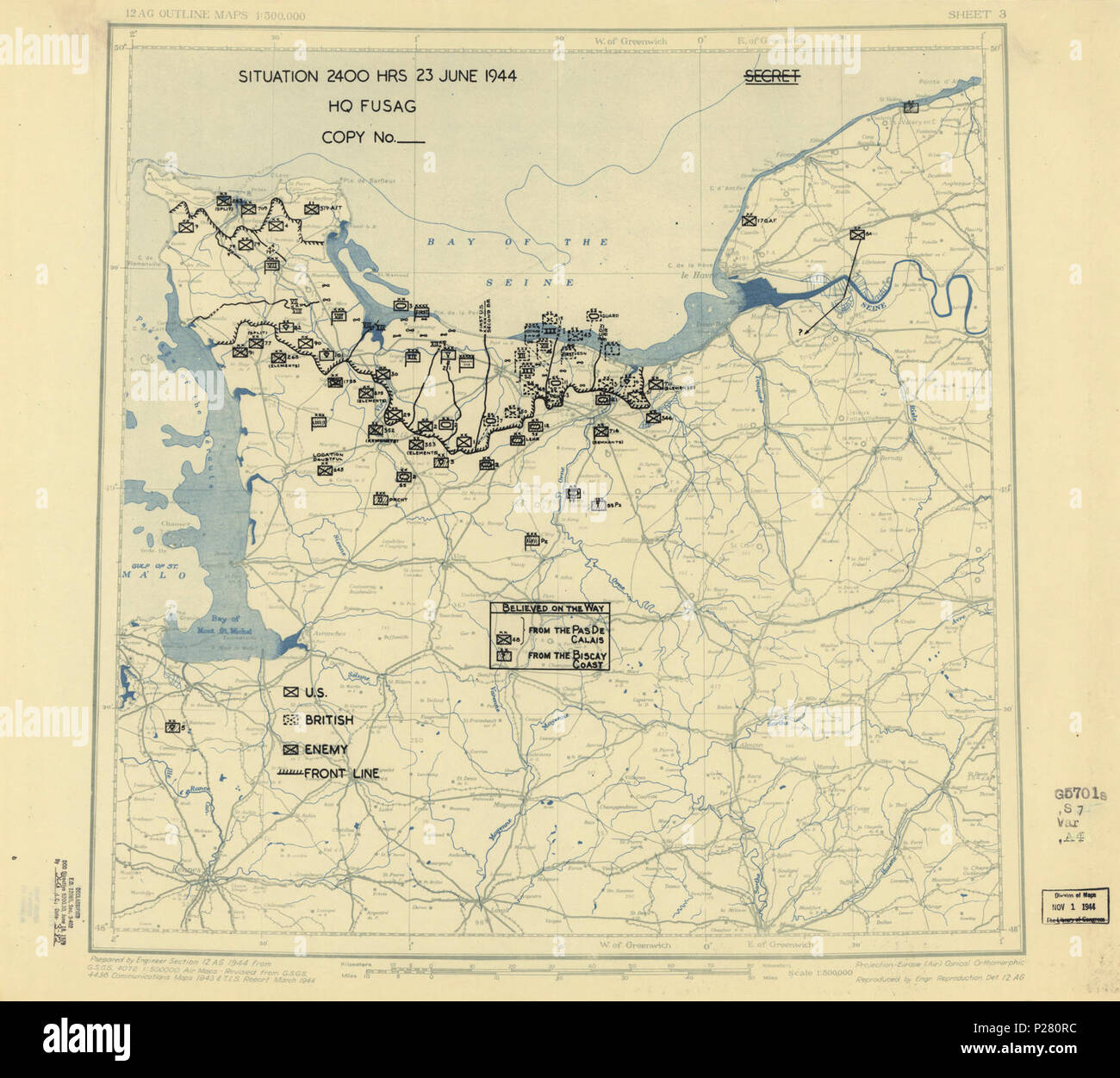 (June 23, 1944), HQ Twelfth Army Group situation map. LOC 2004629056 ...