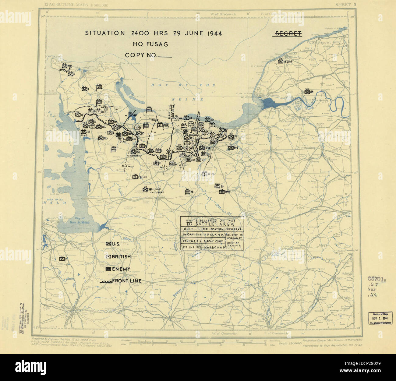 (June 29, 1944), HQ Twelfth Army Group situation map. LOC 2004629062 ...