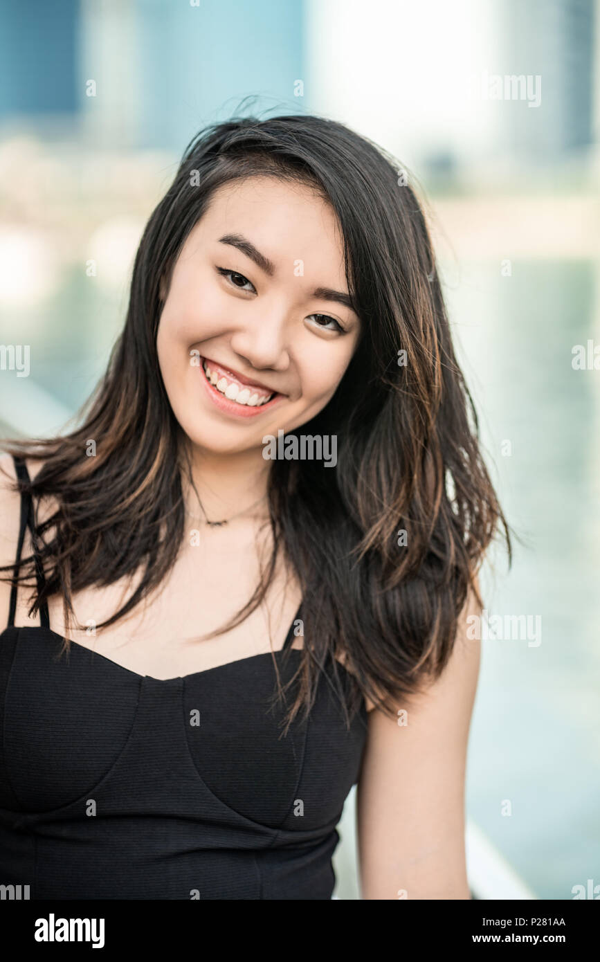 Portrait of a Beautiful Young Asian Girl Smiling, close up Stock Photo ...
