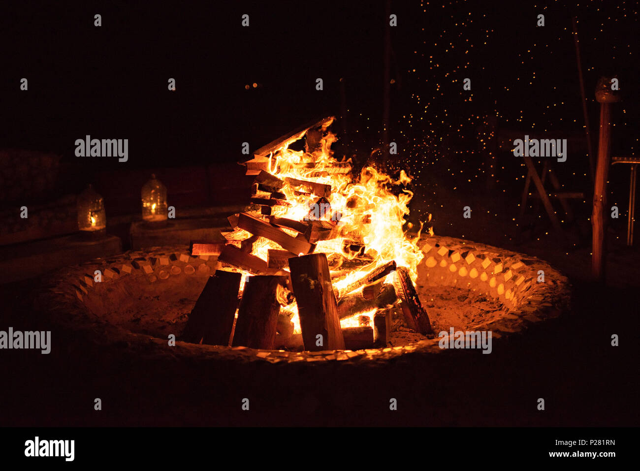 Jenga shaped bonfire in the bohemian beach side eco commune and nature ...