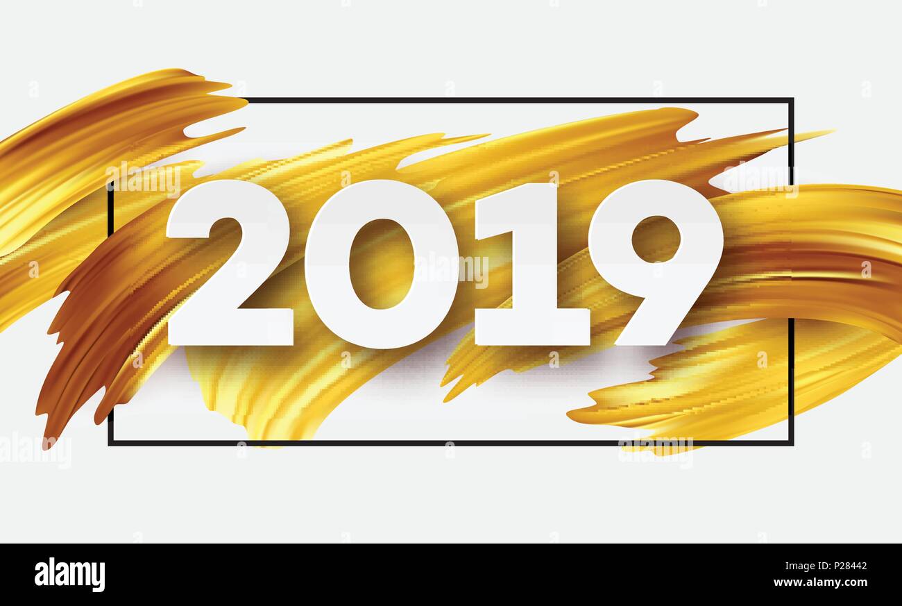 Gold glitter 2019 happy Stock Vector Images - Alamy