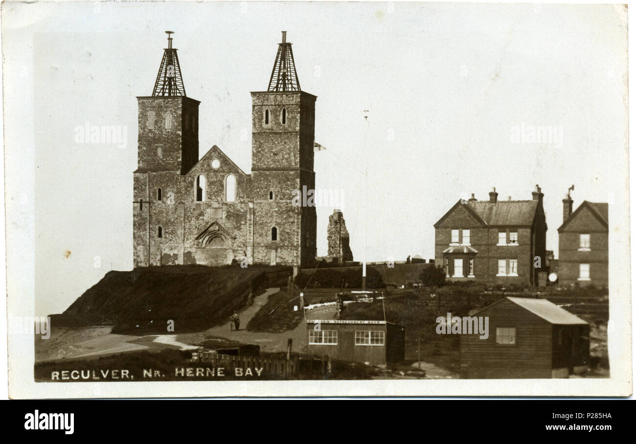. Postcard photo of Reculver Towers, near Herne Bay, Kent England. The ...
