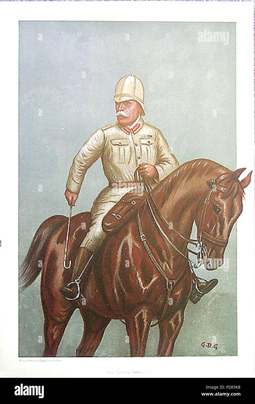 . English: Caricature of General John French. Caption read 'The Cavalry ...