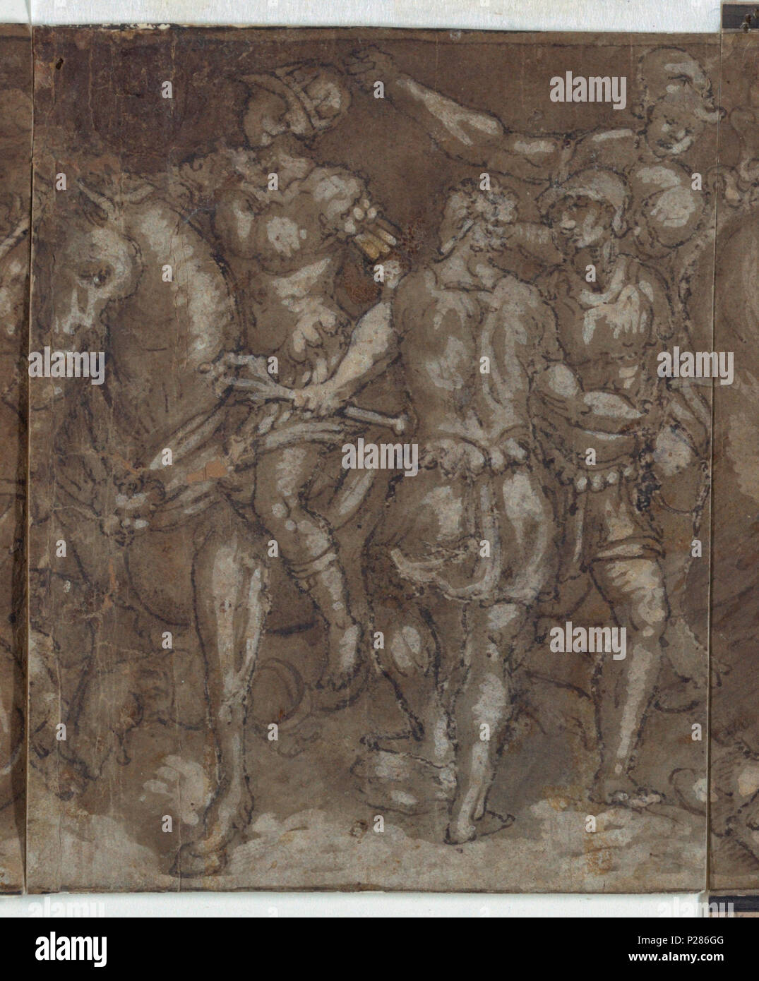 . English: Drawing, Battle scene . English: One of a three part drawing ...