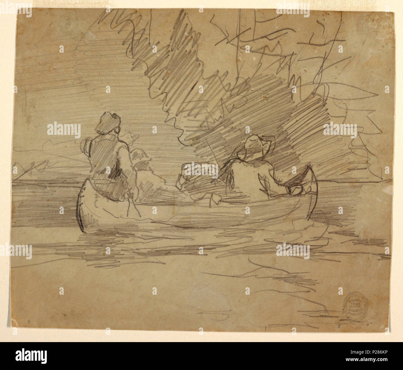 . English: Drawing, Canoe with Three Men, ca. 1897 . English ...