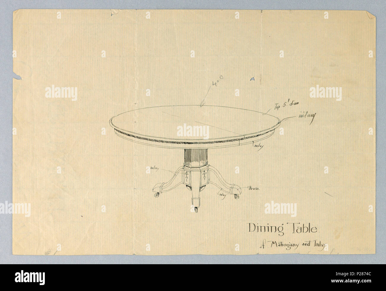 100 Drawing, Design for a Dining Table of Mahogany and Inlay, 1900–05 ...