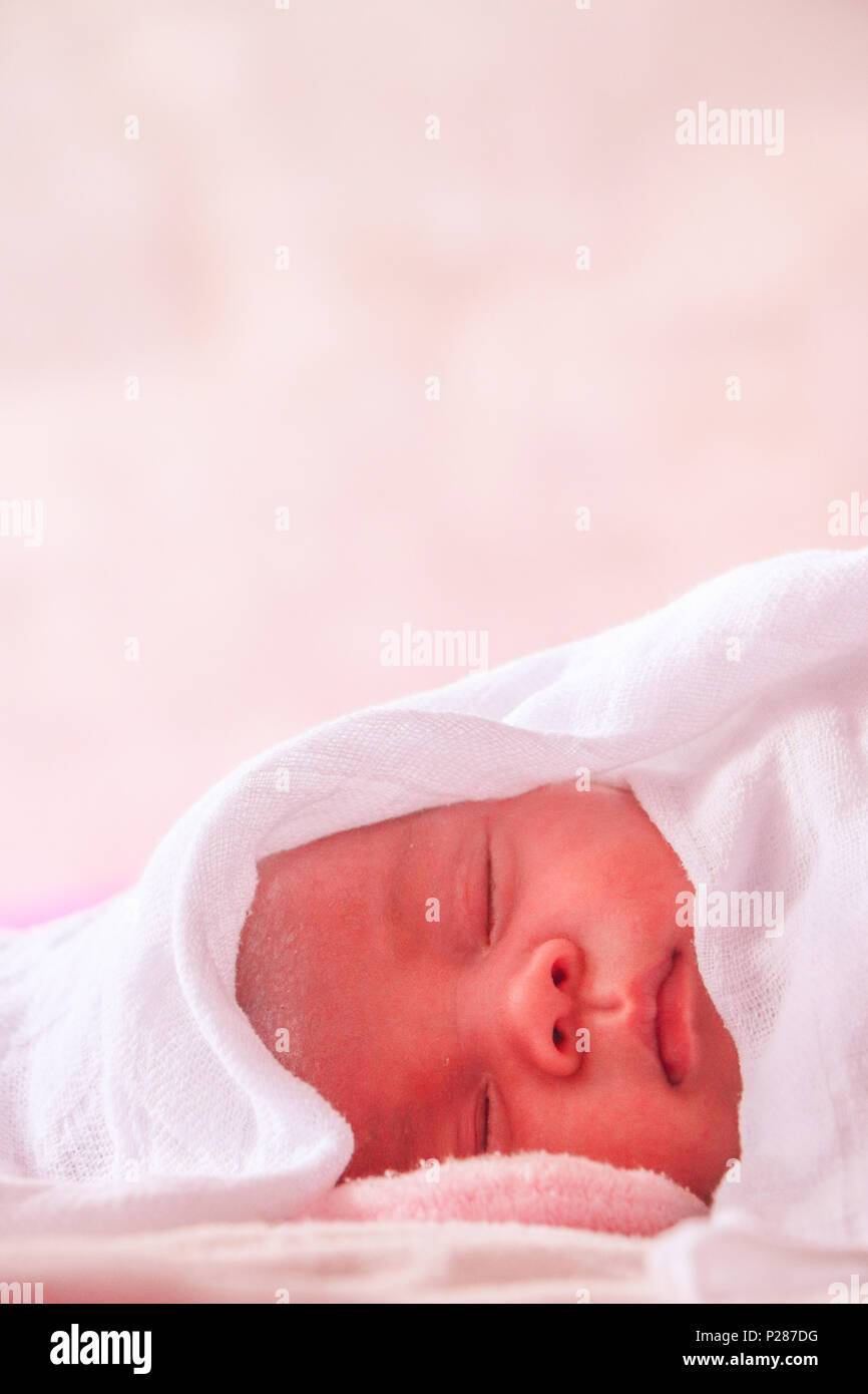 Close up baby portrait sleeping in white bed Stock Photo - Alamy