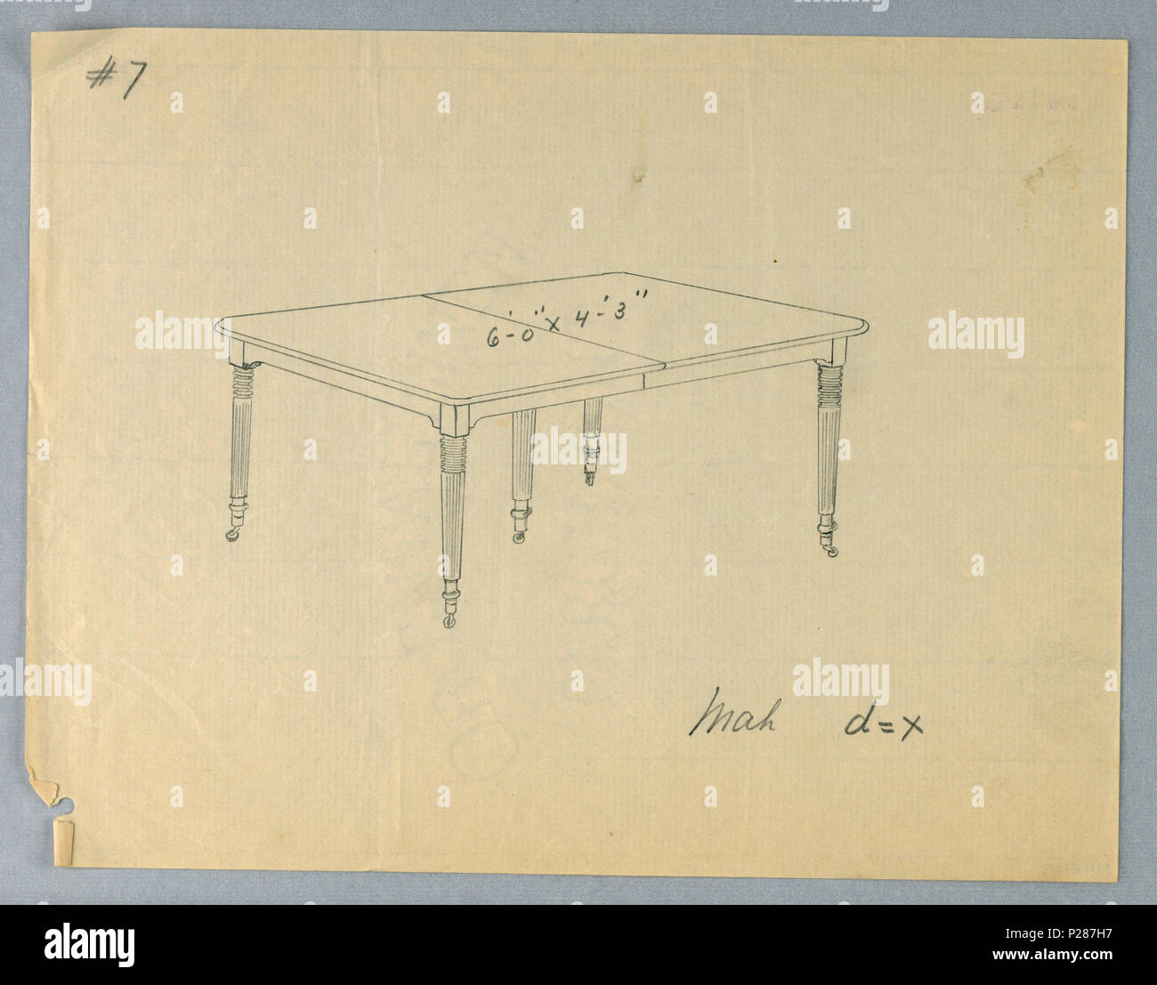 101 Drawing, Design for a Rectangular Table with Five Fluted Legs, 1900 ...