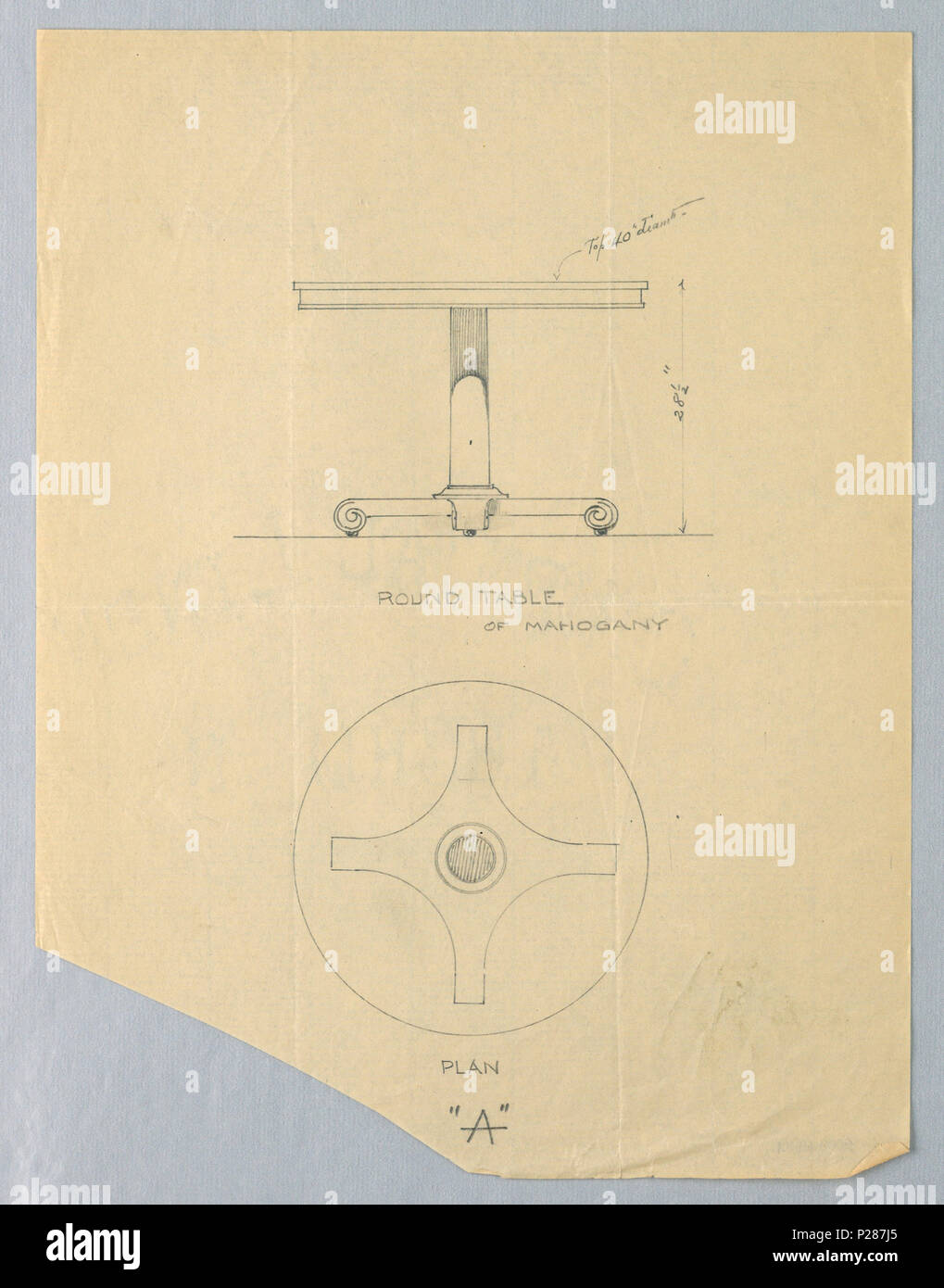 101 Drawing, Design for a Round Table of Mahogany "A" (elevation and ...