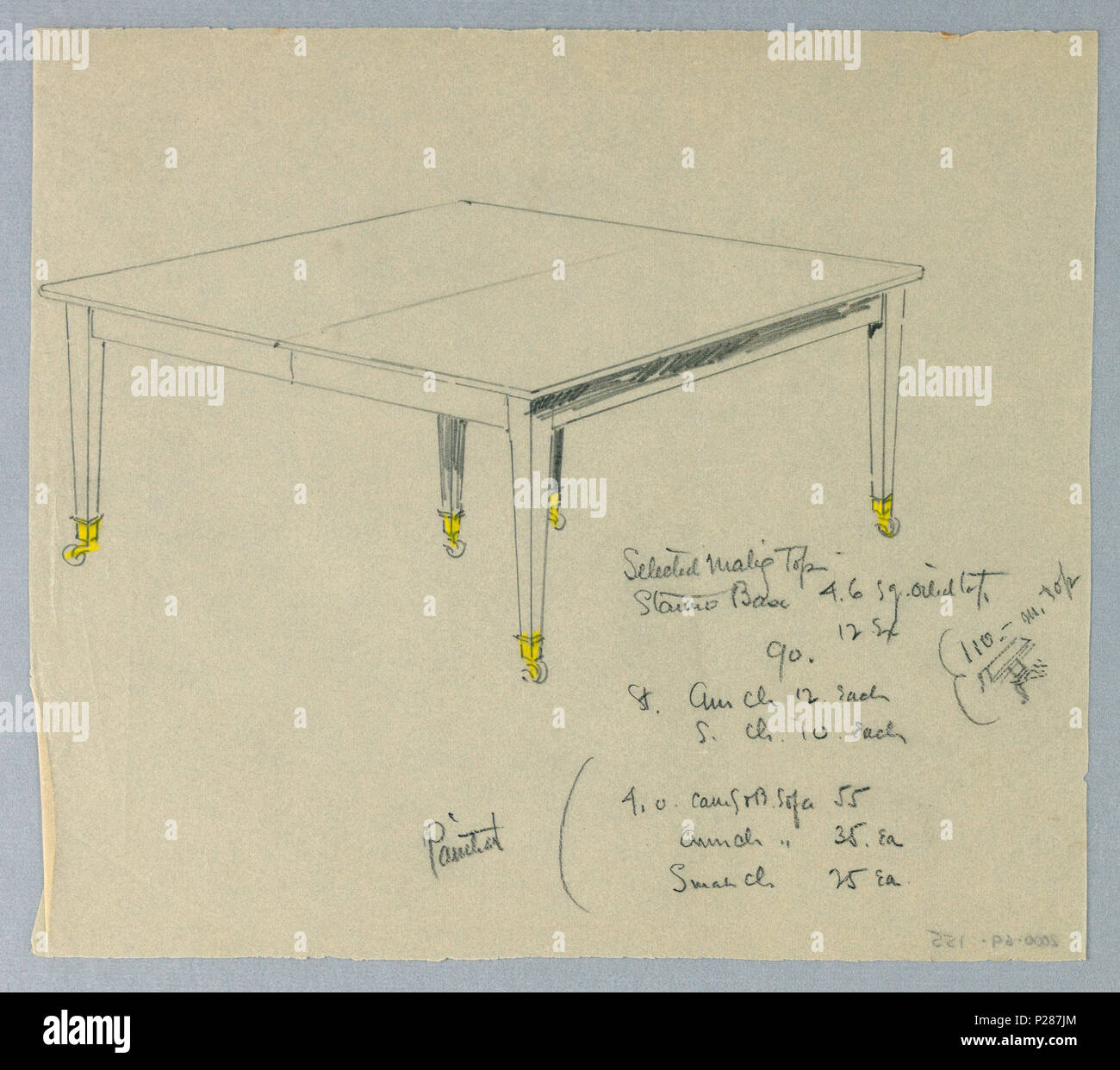 101 Drawing, Design for a Six-Legged Rectangular Table on Casters, 1900 ...