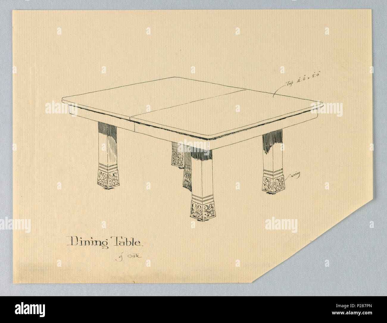 101 Drawing, Design for Five-Legged Rectangular Dining Table of Oak ...