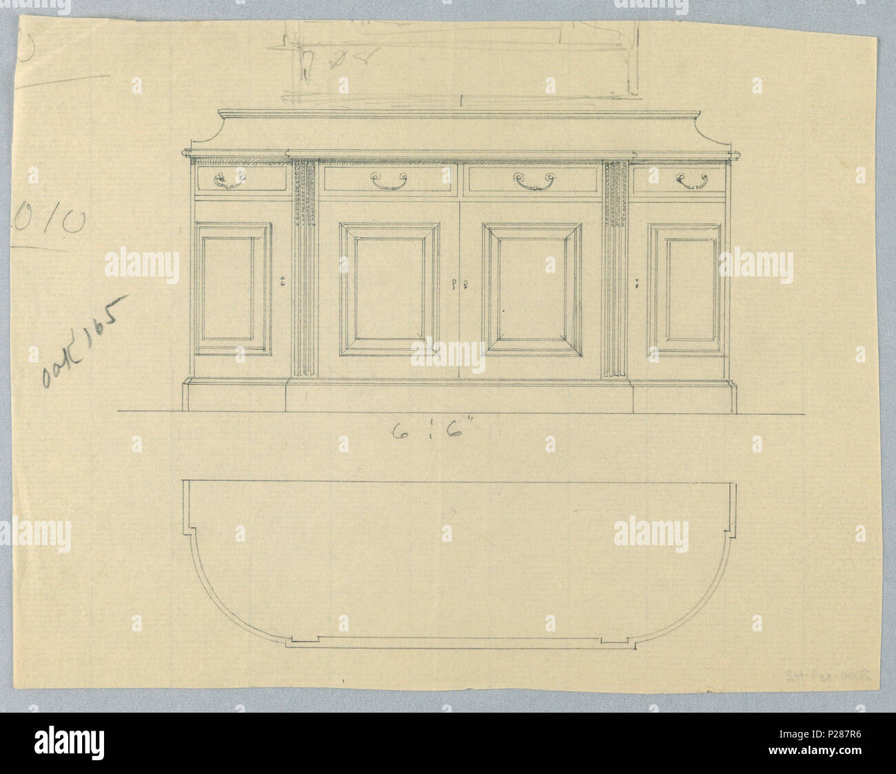 101 Drawing, Design for Four-Door Sideboard in Elevation and Plan, 1900 ...