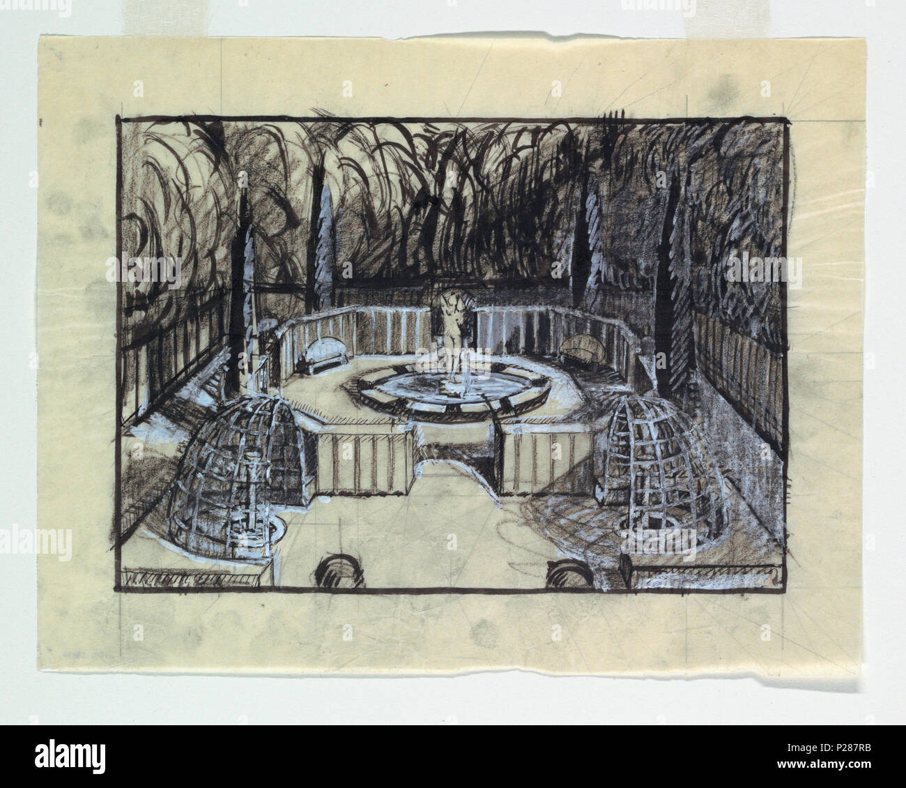 101 Drawing, Design for Garden Featuring Octagonal Fountain with ...