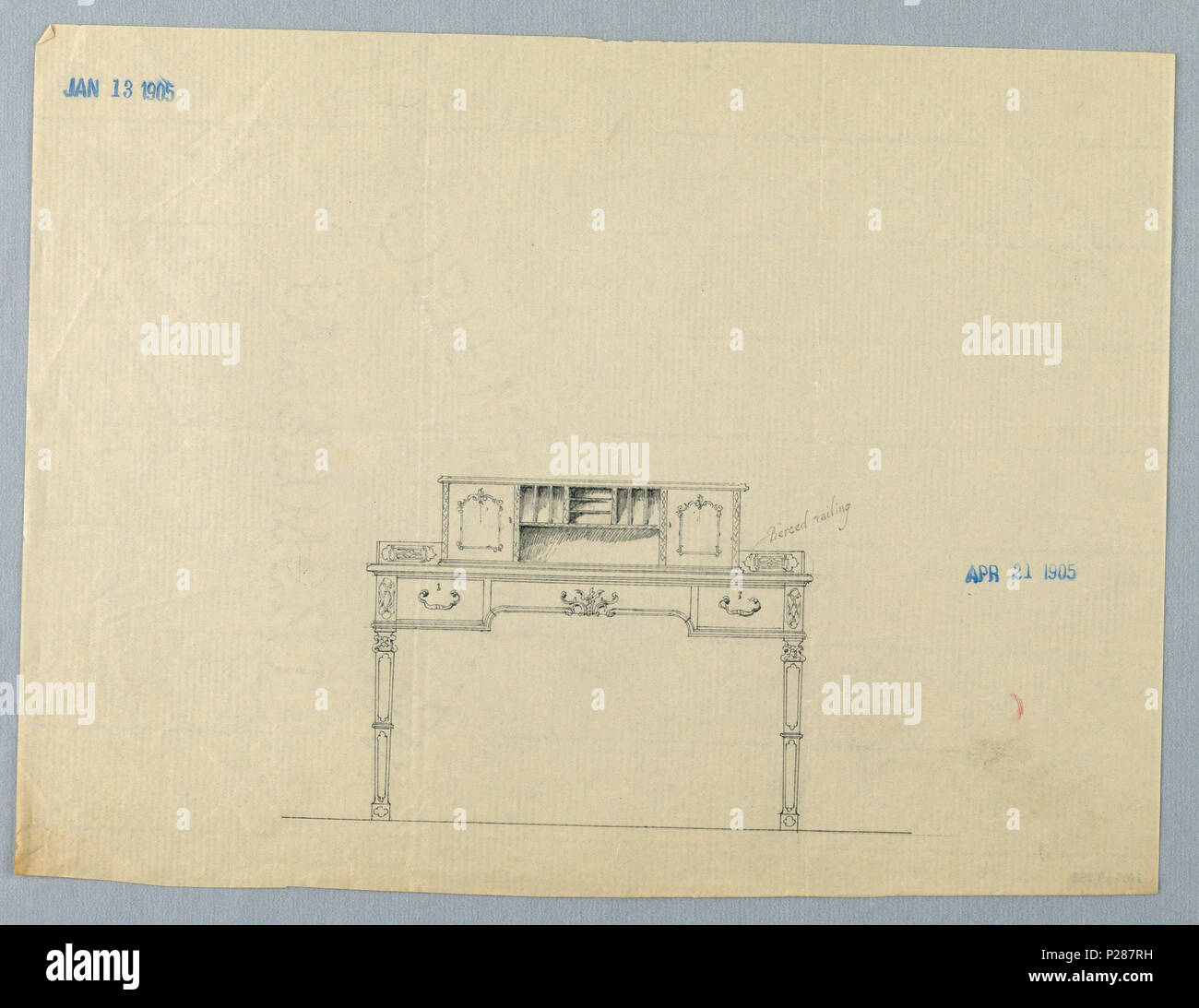 . English: Drawing, Design for for Ornate Writing Table with Pierced ...