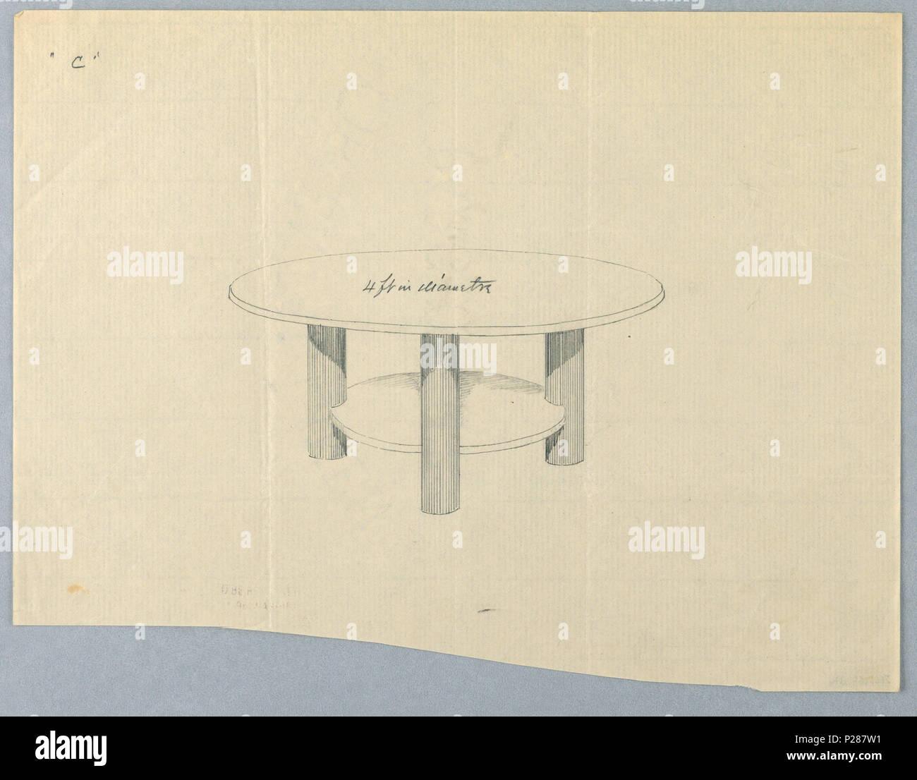 101 Drawing, Design for Large Round Table with Round Shelf and Fluted ...