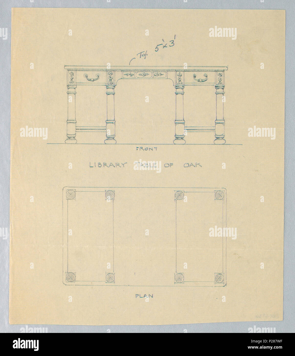 102 Drawing, Design for Library Table of Oak with Eight Legs, in Two ...