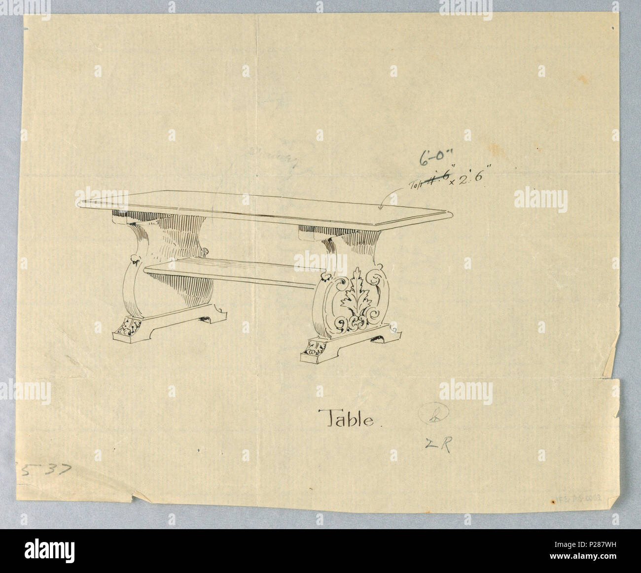 102 Drawing, Design for Library Table "b" with Carved, Solid, Scrolled ...