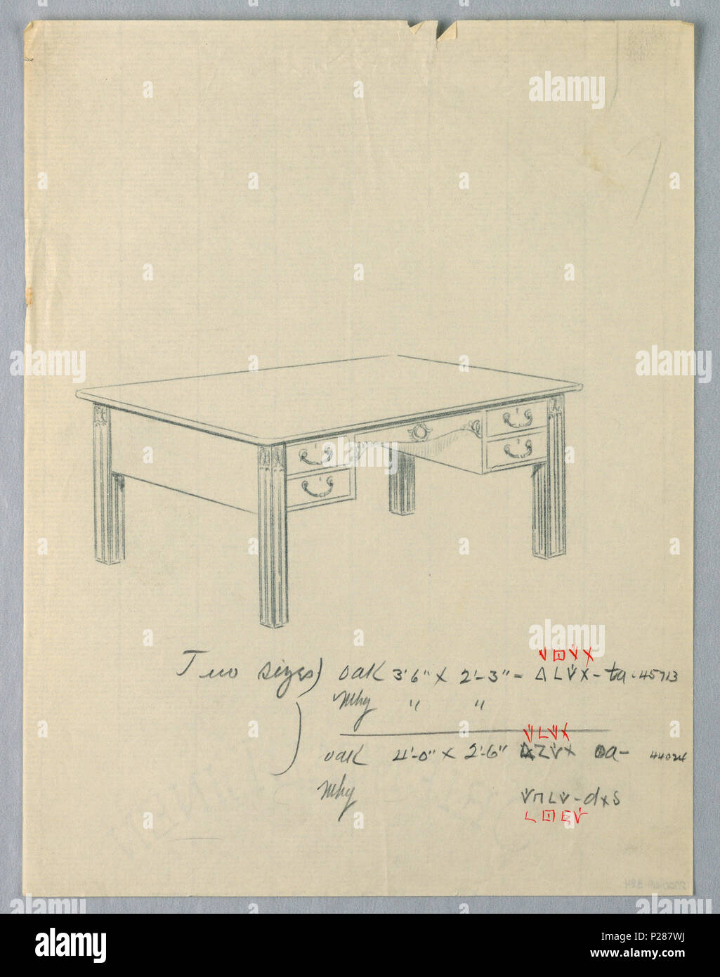 102 Drawing, Design for Library Table with Four Small Drawers and ...