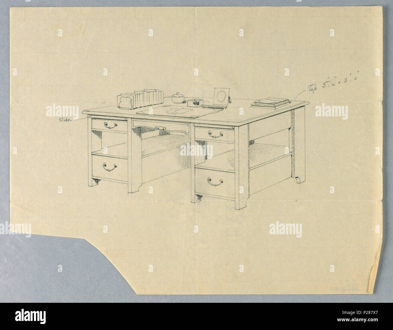 102 Drawing, Design for Library Table with Slide-Out Shelves Indicated ...