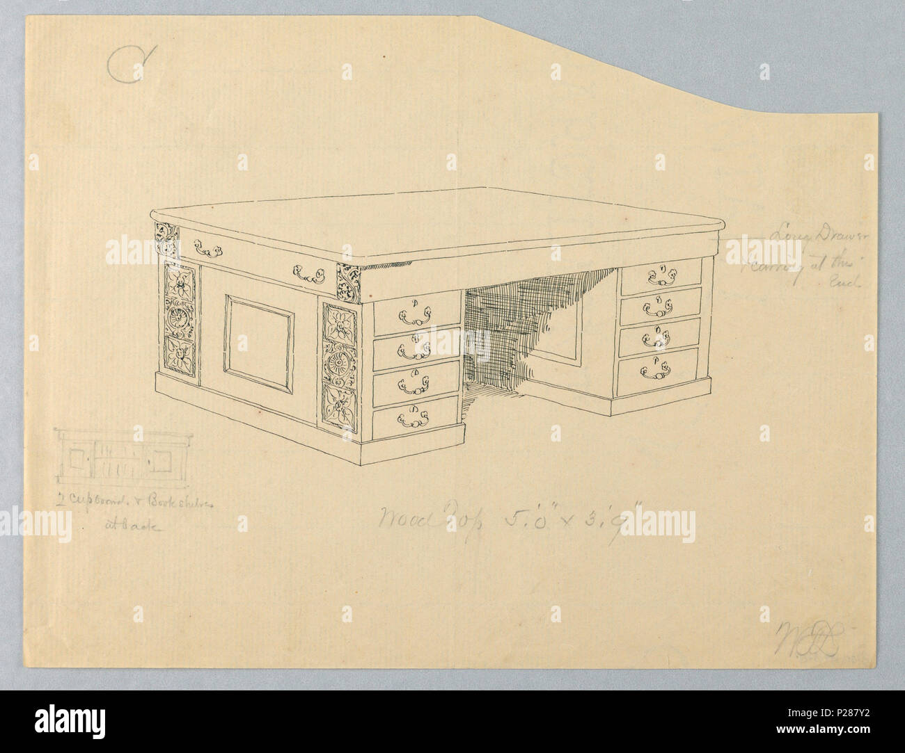 102 Drawing, Design for Massive Desk with Eight Front Drawers; Plus ...