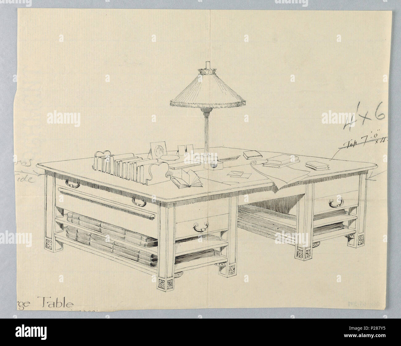 102 Drawing, Design for Massive Library Storage Table with Two Open ...