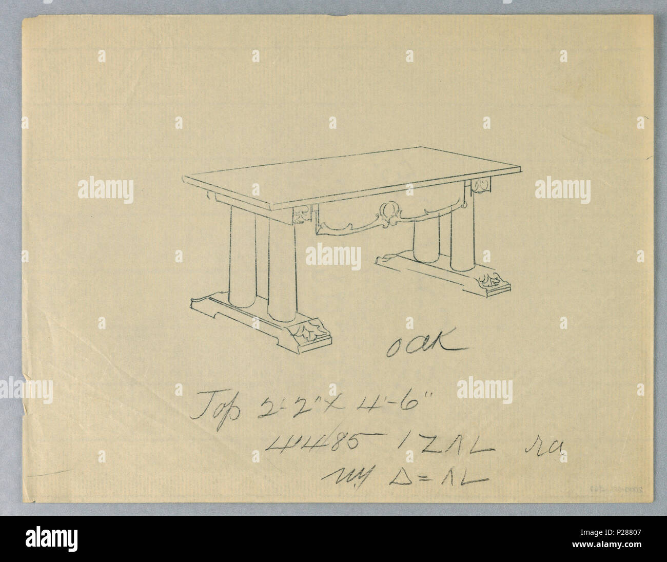 102 Drawing, Design for Oak Library Table -41485 with Four Plain ...