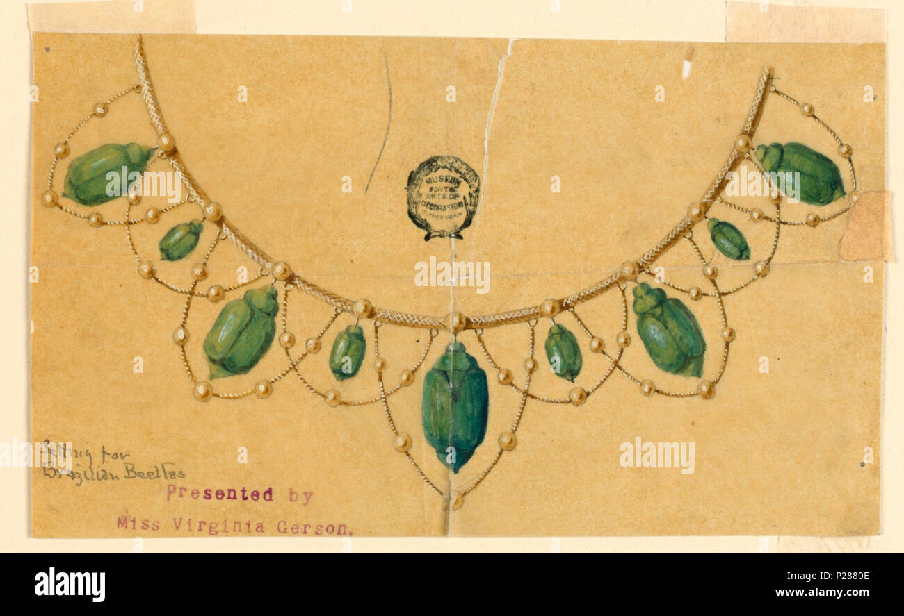 . English: Drawing, Design for Necklace with Brazilian Beetles, ca ...