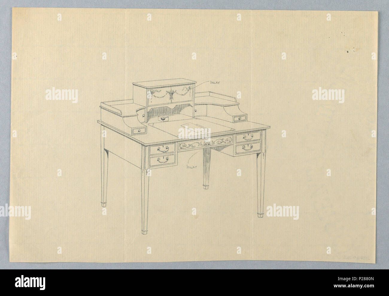 102 Drawing, Design for Ornate, Three-Tiered, Rectangular Writing Table ...