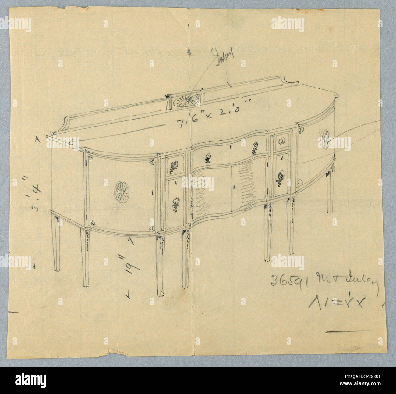 102 Drawing, Design for Oblong Sideboard with Eight Legs, 1900–05 (CH ...