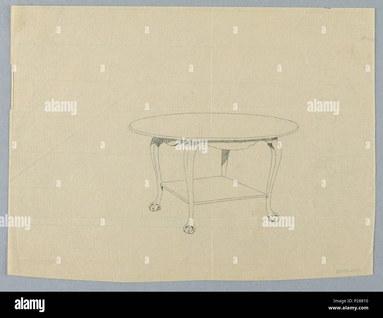 102 Drawing, Design for Oval Table with Square Shelf and Ball-and-Claw ...