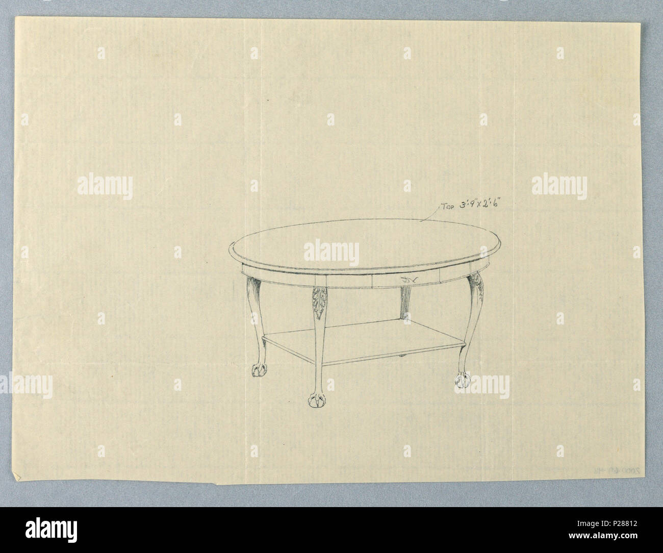 102 Drawing, Design for Oval Table with Rectangular Shelf and Ball-and ...