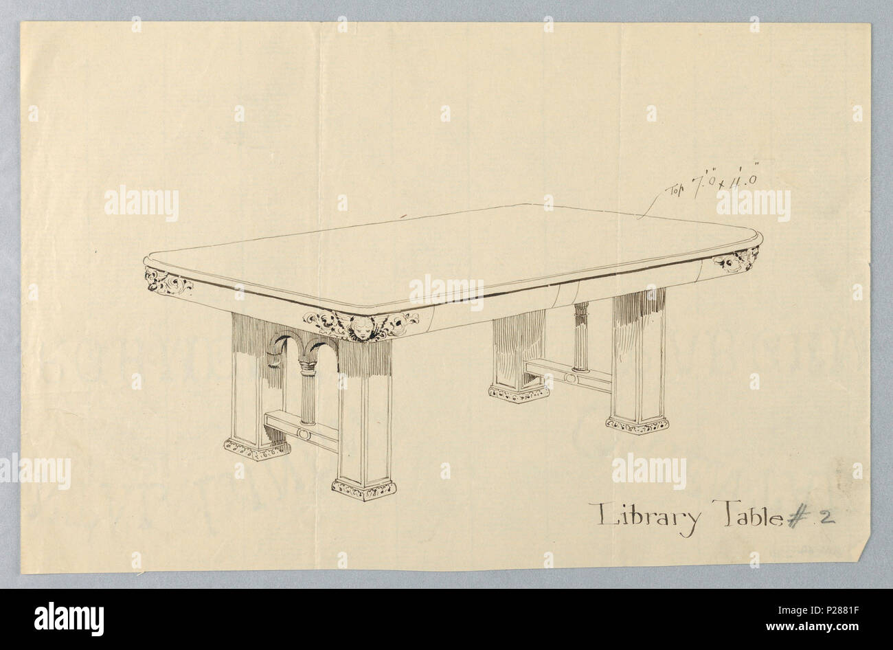 102 Drawing, Design for Recangular Library Table -2 with Putti Faces ...