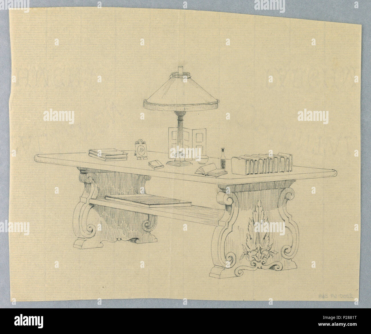 102 Drawing, Design for Rectangular Library Table with Solid Carved ...