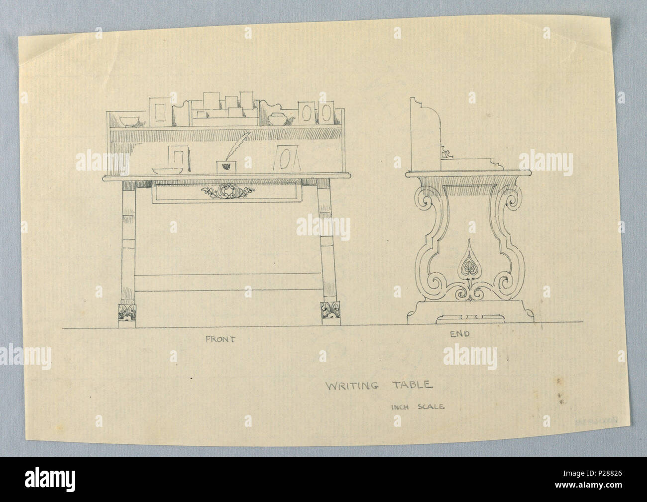 102 Drawing, Design for Rectangular Writing Table on Scrolled Supports ...