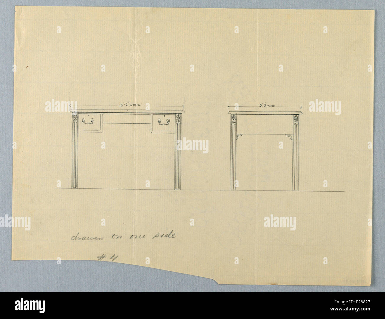 102 Drawing, Design for Rectangular Writing Table No. 4 in Two Views ...