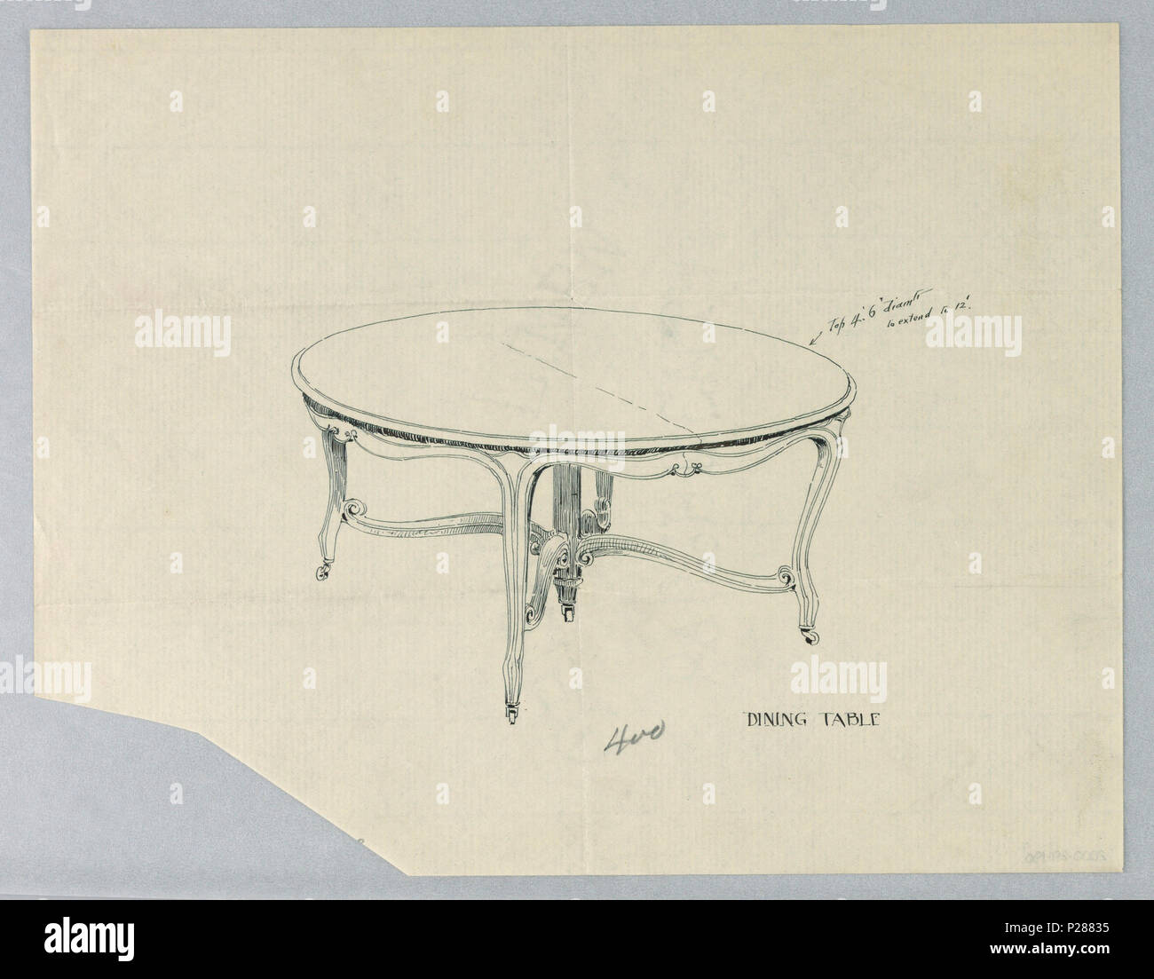 102 Drawing, Design for Round Dining Table on Cabriole Legs, 1900–05 ...