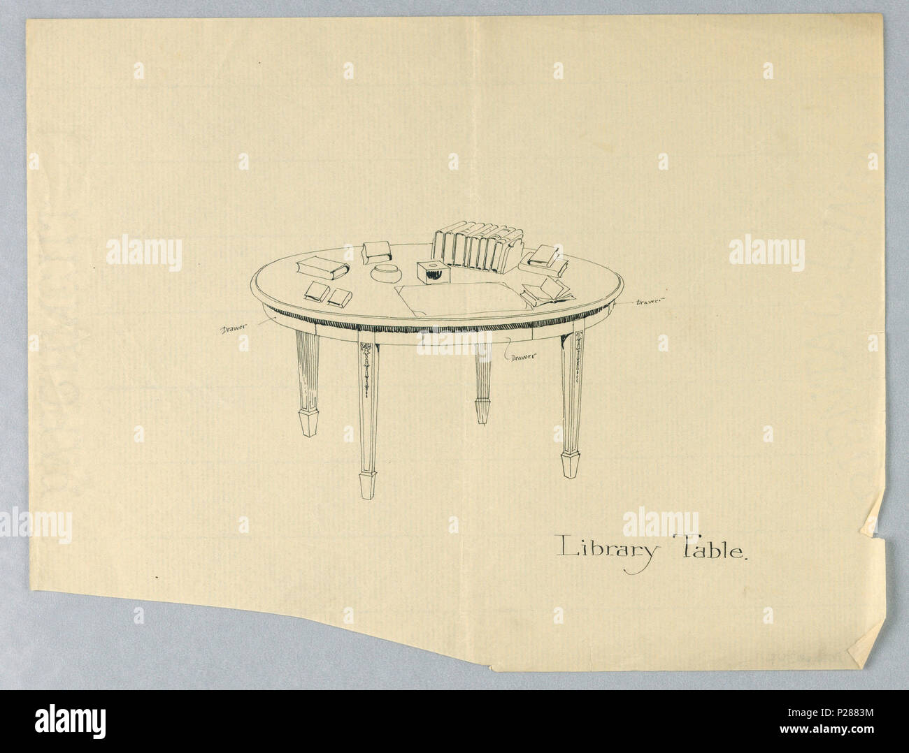 102 Drawing, Design for Round Library Table with Three Hidden Drawers ...