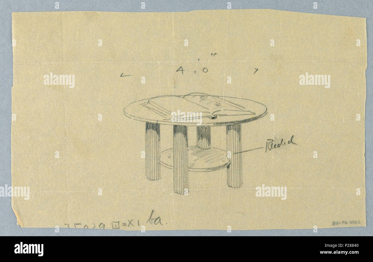 102 Drawing, Design for Round Table with Large Open Book Atop and ...