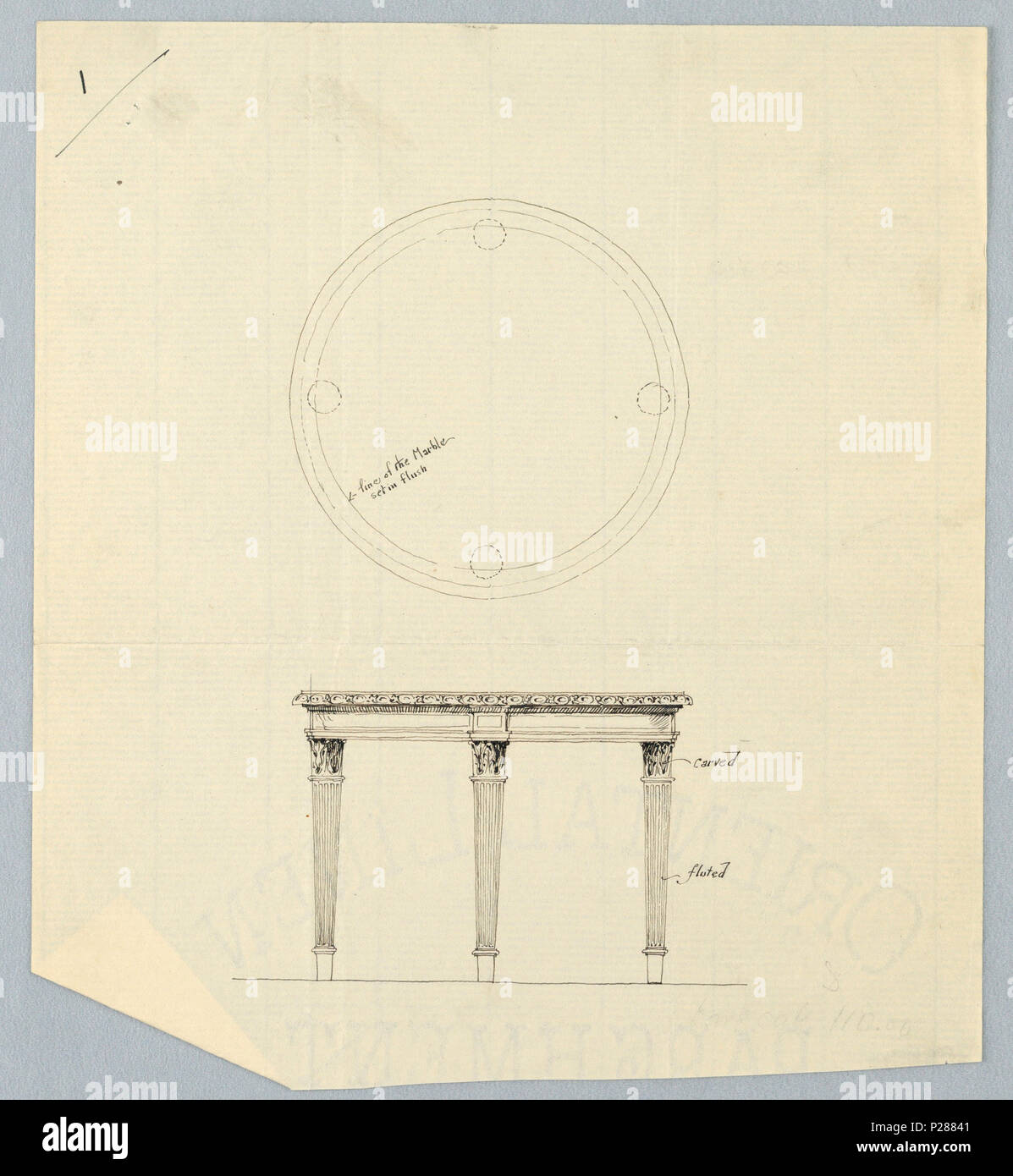 102 Drawing, Design for Round Table with Carved Border in Plan and ...
